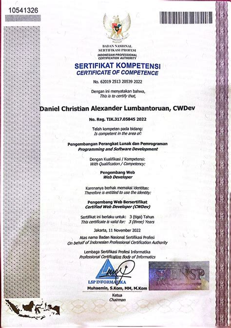 daniel christian on linkedin yup i am a certified web developer got this from badan nasional…