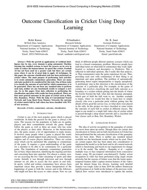 Pdf Outcome Classification In Cricket Using Deep Learning