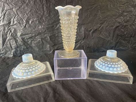 Fenton Opalescent Vase And Candlesticks Auction Ohio