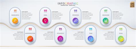 인포 그래픽 벡터 비즈니스 마케팅 템플릿 다채로운 디자인 서클 아이콘 8 옵션은 최소한의 스타일로 격리되어 있습니다 마케팅 프로세스 워크플로 프레젠테이션 레이아웃 순서도