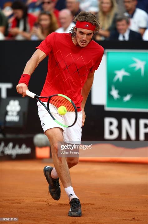Stefanos Tsitsipas Of Greece Plays A Backhand In His Match Against Juan