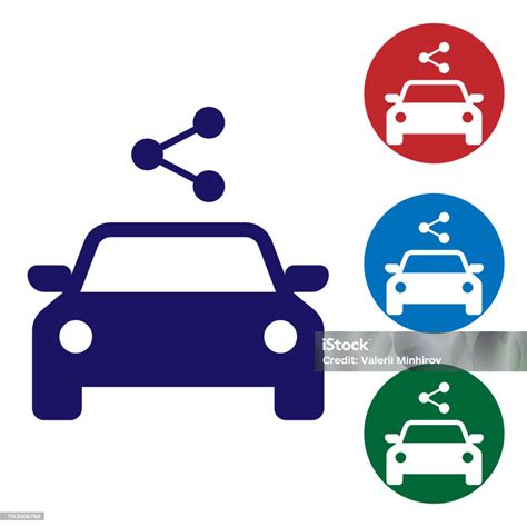 파란색 자동차 공유 아이콘 흰색 배경에 고립입니다 Carsharing 표시 됩니다 교통 임대 서비스 개념입니다 원 버튼의 색상 아이콘을 설정 합니다 벡터 일러스트