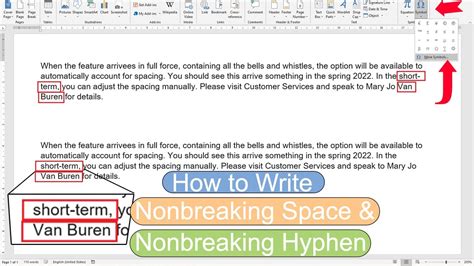 how to make non breaking space and hyphen in ms word youtube