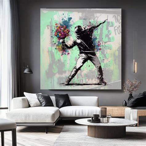 Banksy Flower Thrower Canvas Print Urban Street Art Wall Decor Etsy