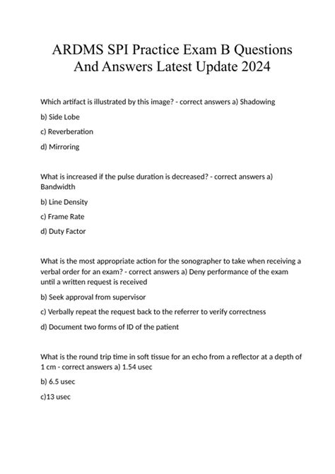 ARDMS SPI Practice Exam B Questions And Answers Latest Update Ardms Stuvia US