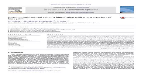 quasi optimal sagittal gait of a biped robot with a new structure of
