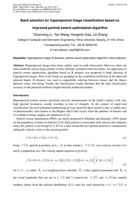 Band Selection For Hyperspectral Image Classification Based On Improved Particle Swarm