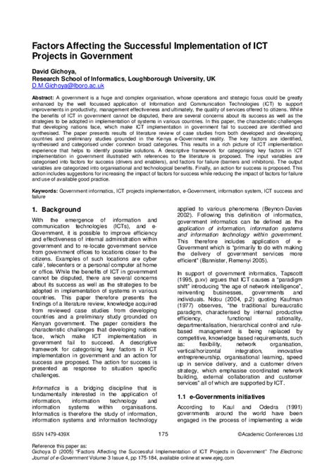 Pdf Factors Affecting The Successful Implementation Of Ict Projects In Government