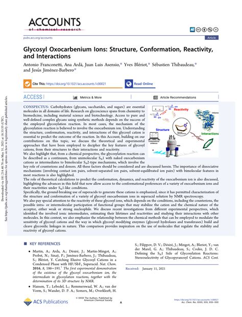 Pdf Glycosyl Oxocarbenium Ions Structure Conformation Reactivity