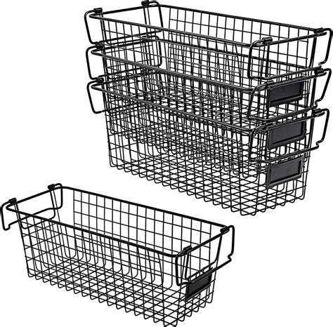 Buy Extra Large Stackable Wire Storage Baskets With Handles 4 Pack
