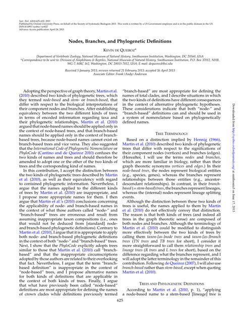 Pdf Nodes Branches And Phylogenetic Definitions