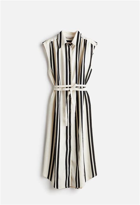 Linen Blend Shirt Dress Creamblack Striped 1224790001