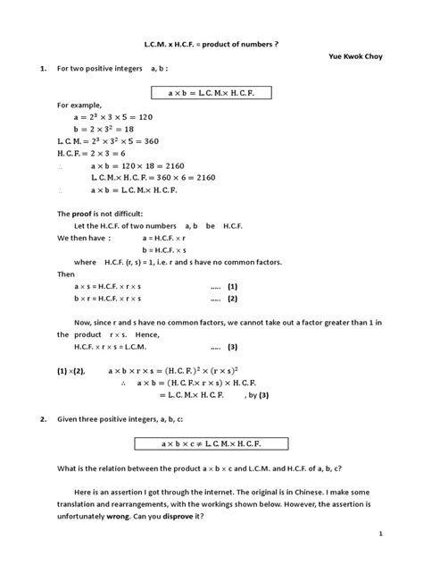 Lcm X Hcfpdf Abstract Algebra Number Theory