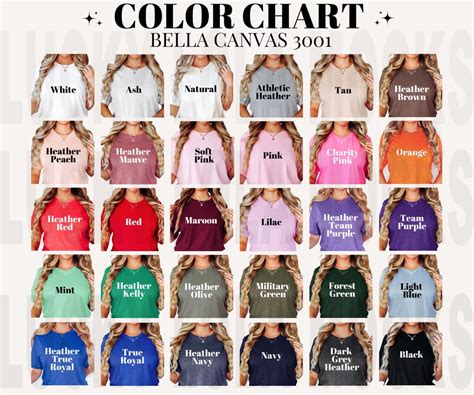 Bella Canvas 3001 Color Chart Bella Canvas Color Chart 3001 Model