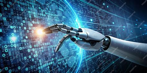 Premium Photo Machine Learning Hand Of Robot Touching On Binary Data Futuristic Artificial