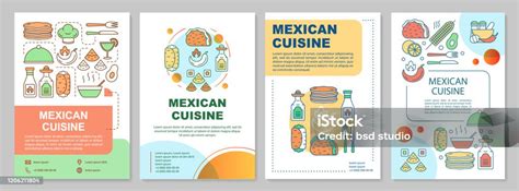 멕시코 요리 브로셔 템플릿 레이아웃입니다 멕시코 음식 레스토랑입니다 전단지 소책자 선형 그림이있는 전단지 인쇄 디자인 잡지 연례 보고서 광고 포스터에 대한 벡터 페이지 레이