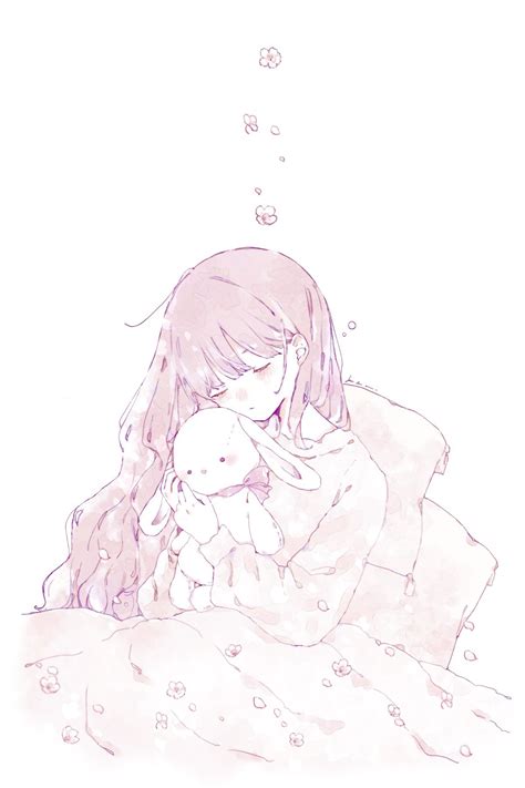 Kotono N0 Original Highres 1girl Blunt Bangs Border Cherry Blossoms Closed Eyes Closed