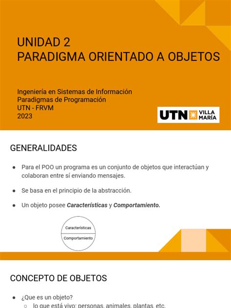 Unidad 2 Paradigma Orientado A Objetos Pdf Objeto Informática