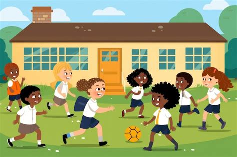 어린이 십대 학교 생활과 활동에 대한 만화 일러스트레이션 프리미엄 Ai 생성 이미지