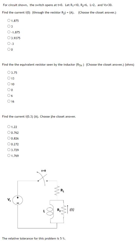 Solved For Circuit Shown The Switch Opens At T 0 Let