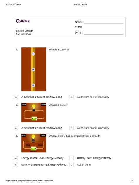 quiz electrical circuit pdf