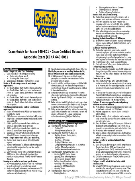 ccna cram sheet computer network routing