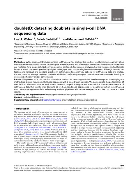 Pdf Doubletd Detecting Doublets In Single Cell Dna Sequencing Data