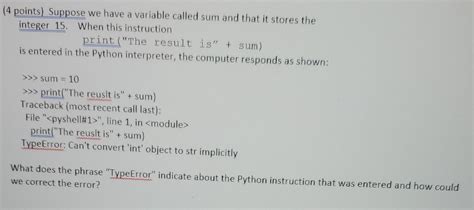 Solved 4 Points Suppose We Have A Variable Called Sum And