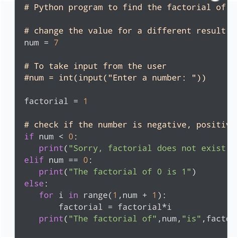 Write a for loop in Python to print the factorial of a number.Example (5 factorial is 5!=1*2*3*4 ...