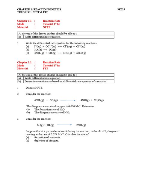 Chapter 1 Tutorial Nftf And Ftf Sk025 22 23 Question Pdf Reaction