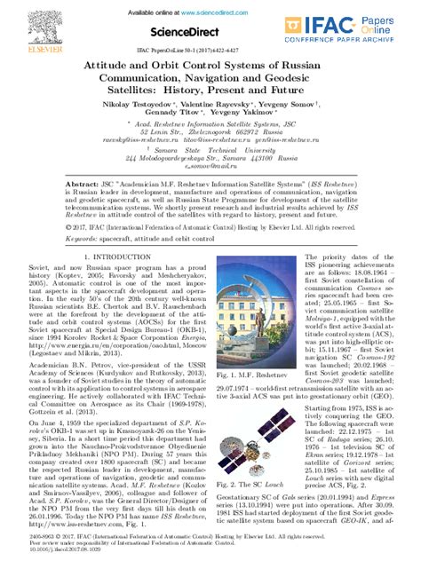 Pdf Attitude And Orbit Control Systems Of Russian Communication Navigation And Geodesic