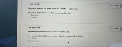 solved determine whether the given value is a statistic or a