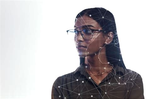 Premium Photo Woman Futuristic Biometric Hologram Or Facial