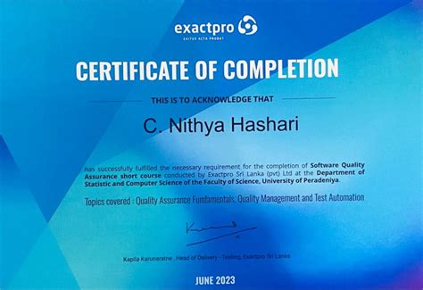 Nithya Hashari On Linkedin Successfully Completed The Software Quality