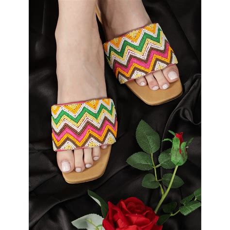 Glam Story Women Multi Coloured Small Moti Work Sliders Buy Glam Story Women Multi Coloured