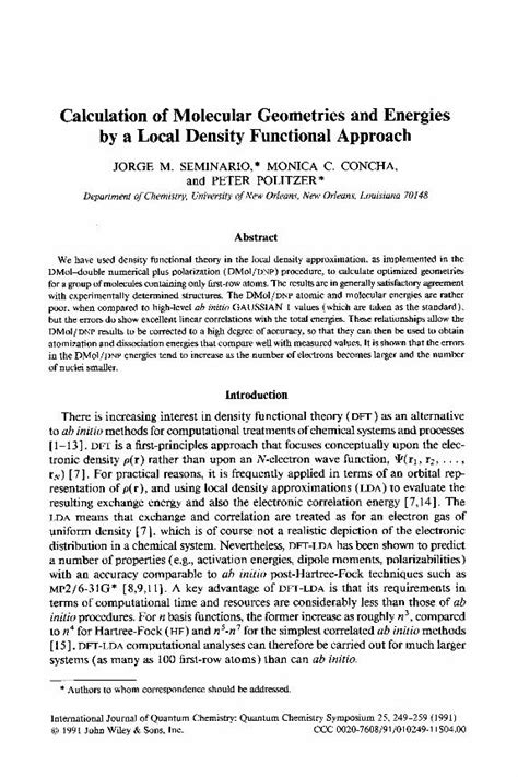 Pdf Calculation Of Molecular Geometries And Energies By A Local