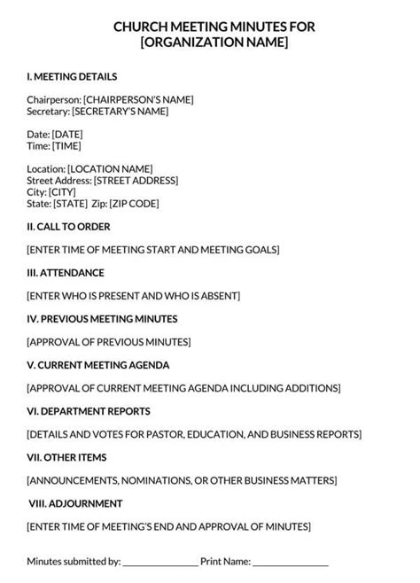 Church Meeting Minutes Sample Church Meeting Minutes Template For