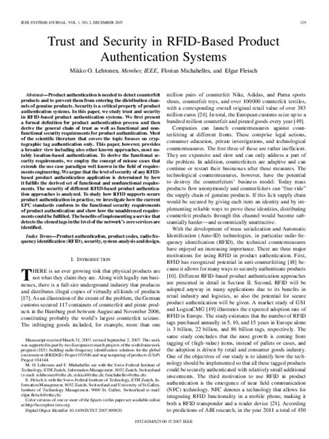 Pdf Trust And Security In Rfid Based Product Authentication Systems