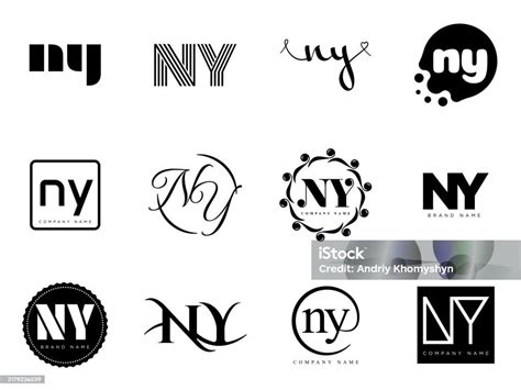 Ny 회사 템플릿입니다 문자 N과 Y 다양한 클래식 세리프 레터링과 현대적인 굵은 텍스트를 디자인 요소로 설정하세요 초기 글꼴 입력 체계입니다 0명에 대한 스톡 벡터 아트