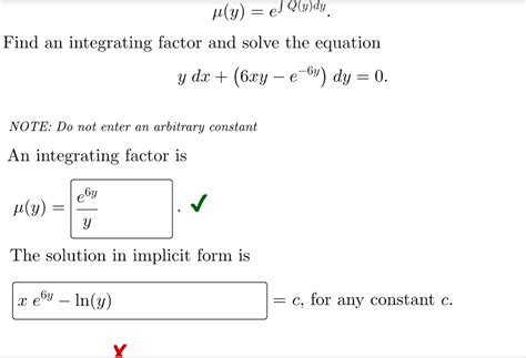 solved μ y e∫q y dy find an integrating factor and solve