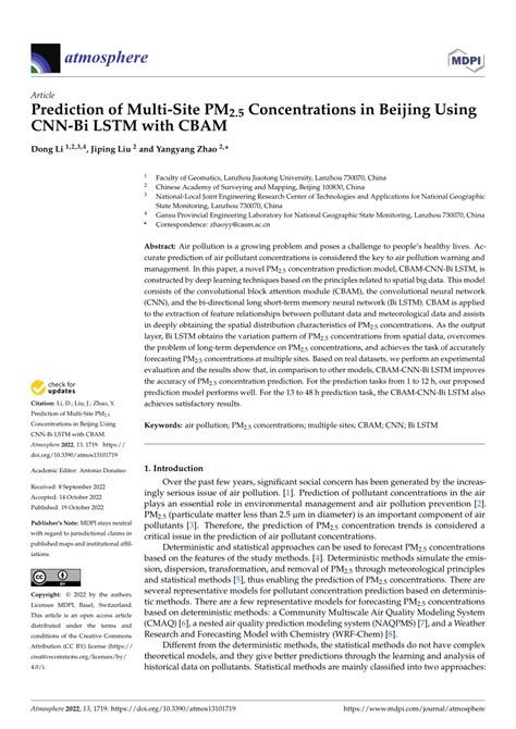 Pdf Prediction Of Multi Site Pm2 5 Concentrations In Beijing Using Cnn Bi Lstm With Cbam