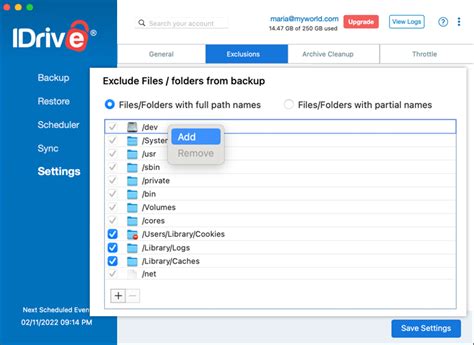 view excluded files idrive for mac