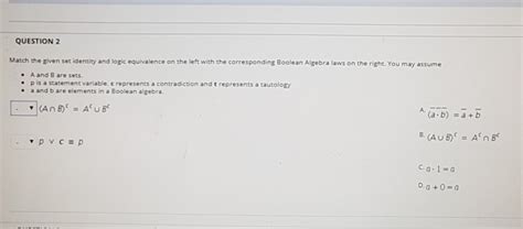 Solved Question 2 Match The Given Set Identity And Logic