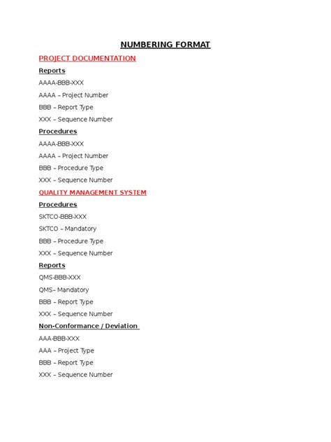 Numbering Format Project Documentation Pdf