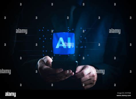 businessman using smartphone with floating ai icon representing
