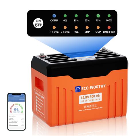 Eco Worthy 12v 300ah Lifepo4 Lithium Battery Bluetooth With Soc Leds