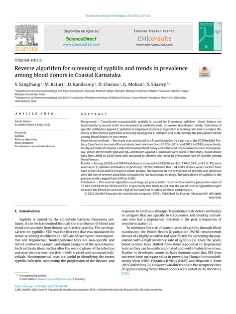 Pdf Reverse Algorithm Screening Of Syphilis And Trends In Prevalence