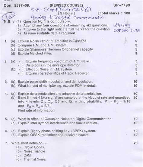 Test Paper Analog And Digital Communication Mumbai University Computer Science Engineering