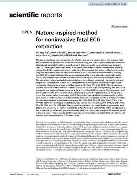 Pdf Nature Inspired Method For Noninvasive Fetal Ecg Extraction