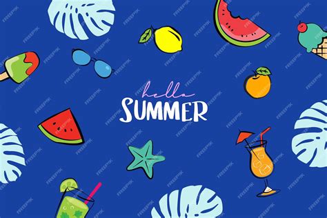 Premium Vector | Hello summer banners design hand drawn style summer with doodles and objects ...